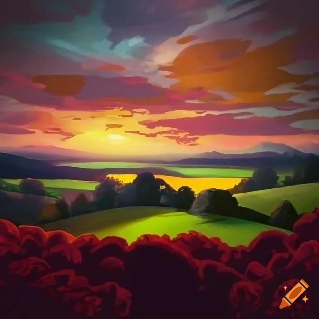 Digital art, english countryside at dawn