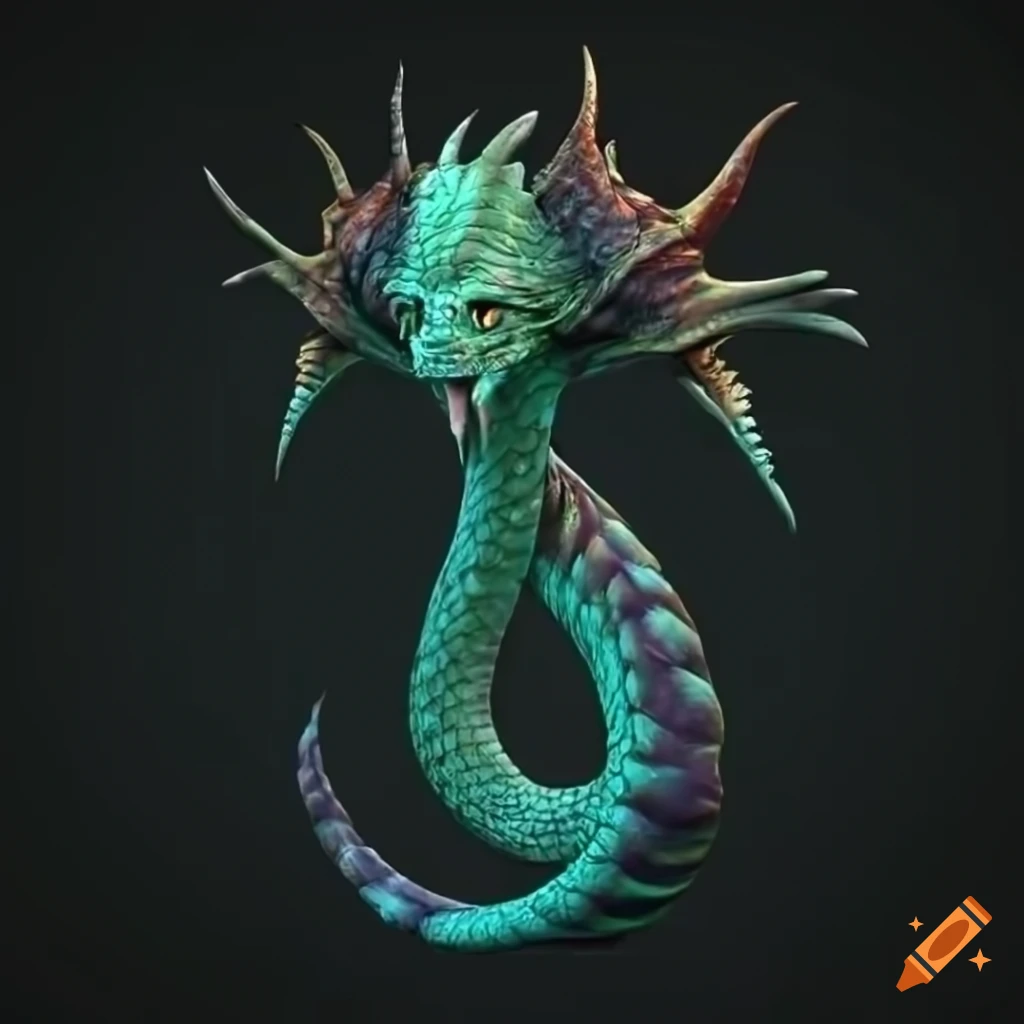 3D model of serpent-like mythical creature from popular game on Craiyon