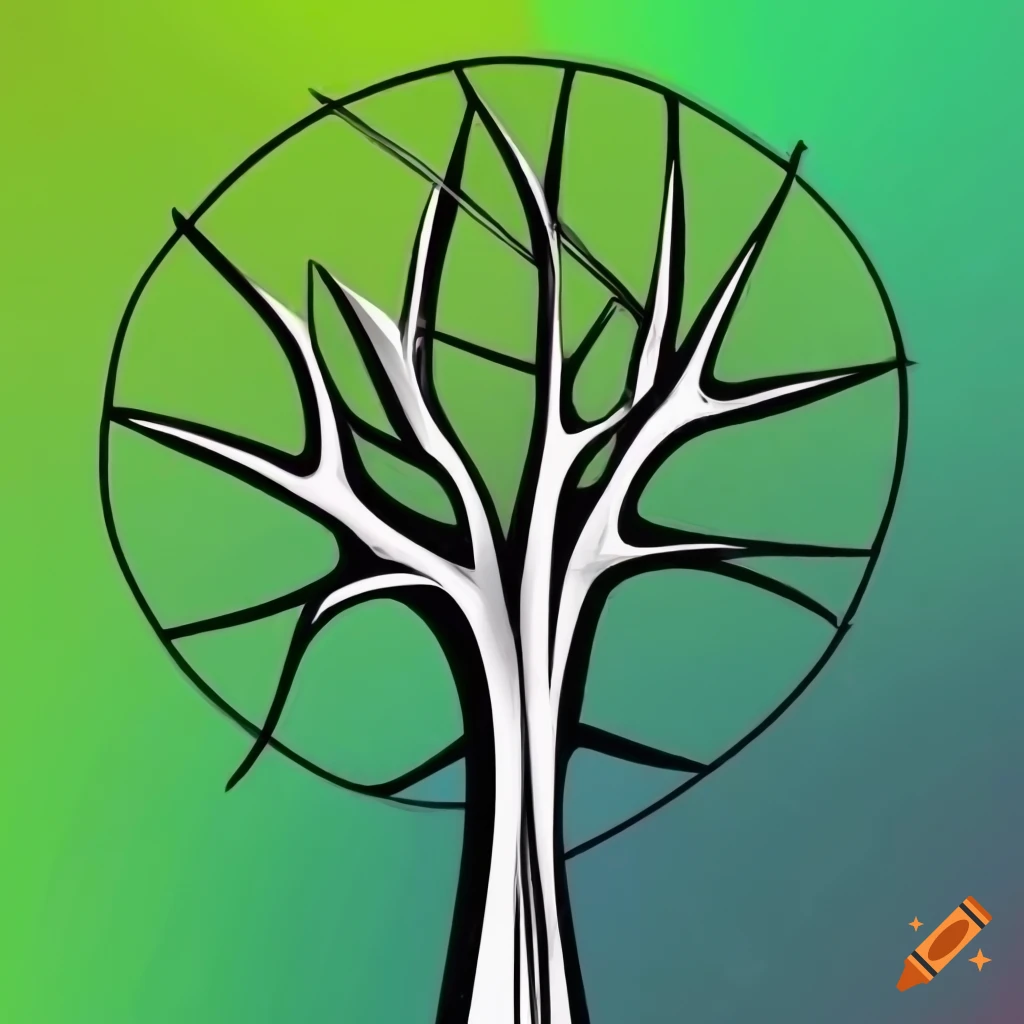 Diagonal lines of the tree image in green to yellow cubism style