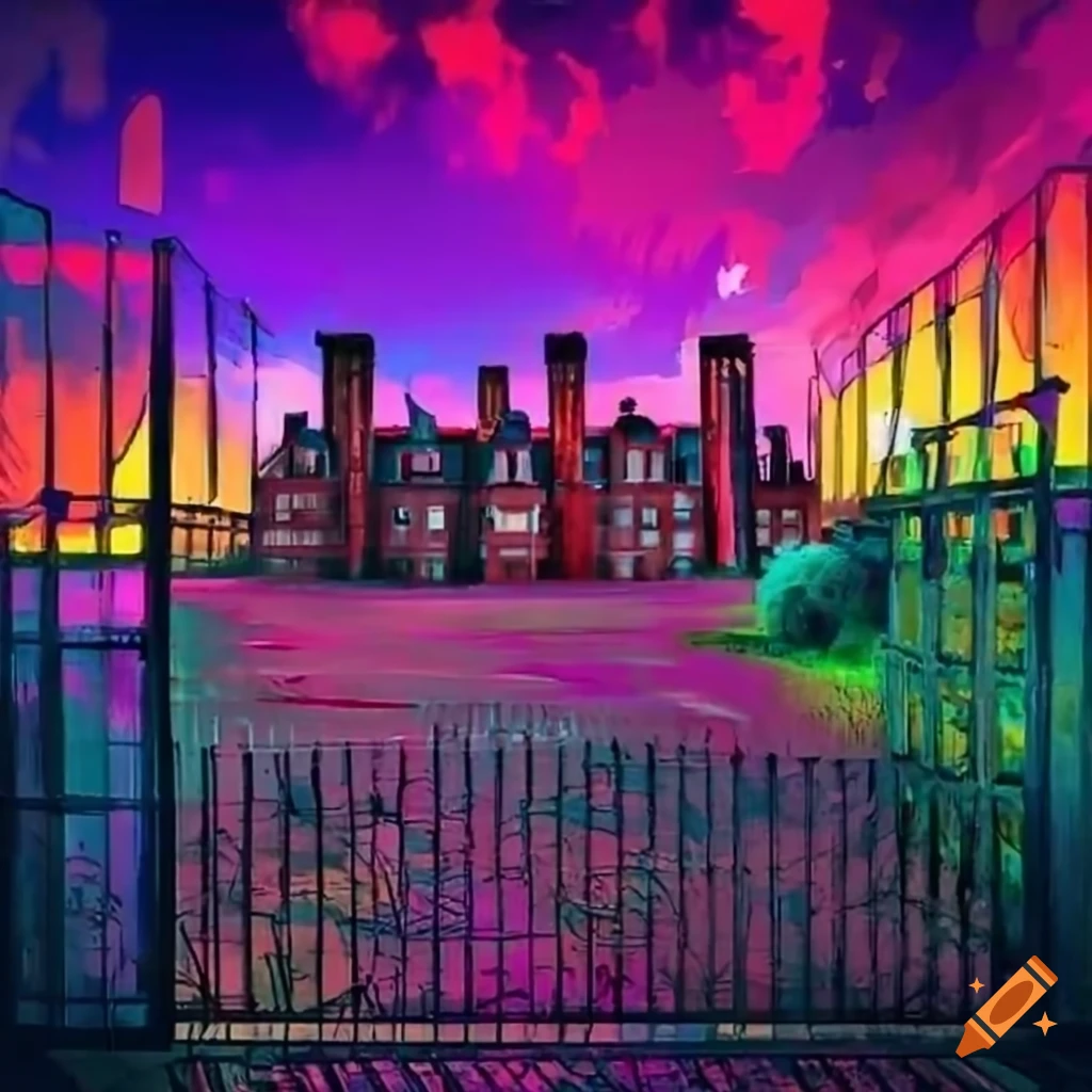 High fence around bletchley park, cyberpunk on Craiyon