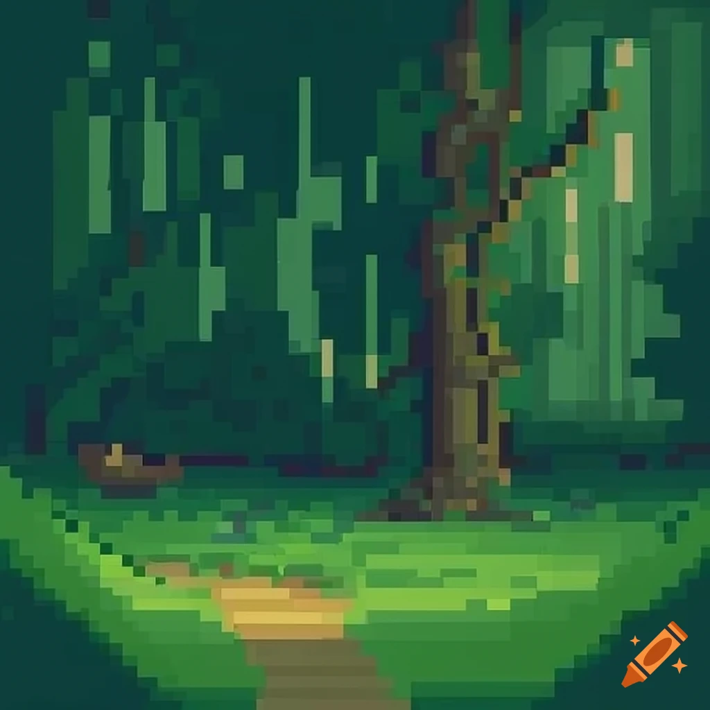 Grass field with way to mystical forest in highly detailed pixel art on ...