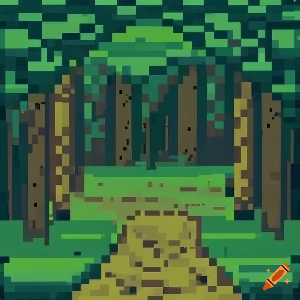 Grass field with way to mystical forest in highly detailed pixel art on ...