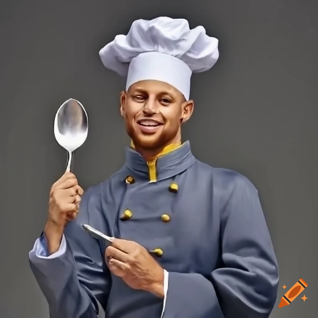 Stephen curry dressed as a chef and holding a spoon, hyper ...