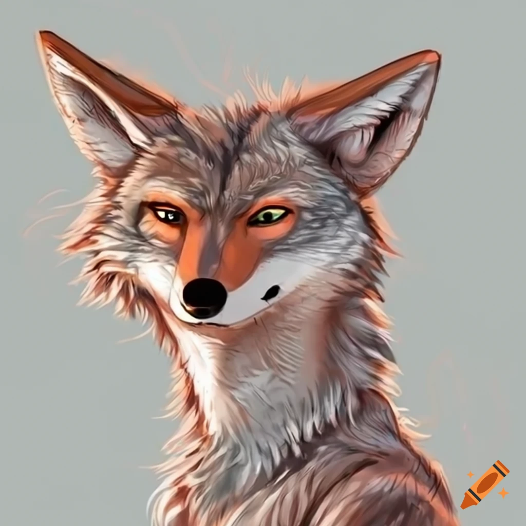 Drawn an anthropomorphic coyote making it look like digital art with ...