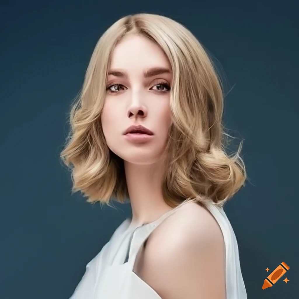 Beautiful young woman shoulder-length blonde hair on Craiyon