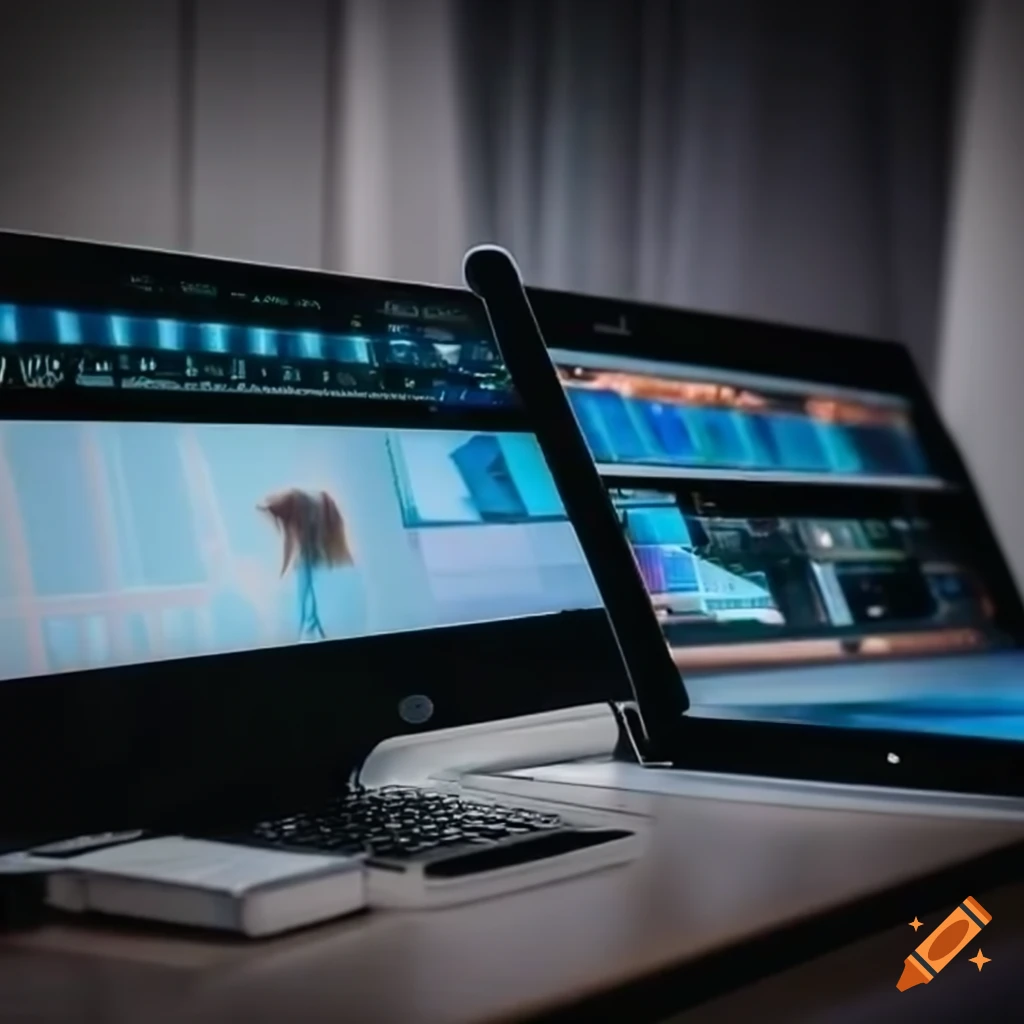 A digital workspace with multiple screens displaying various business ...