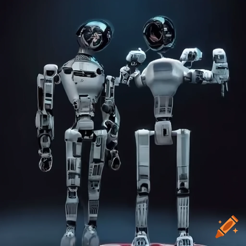 A futuristic city with hover cars and humanoid robots