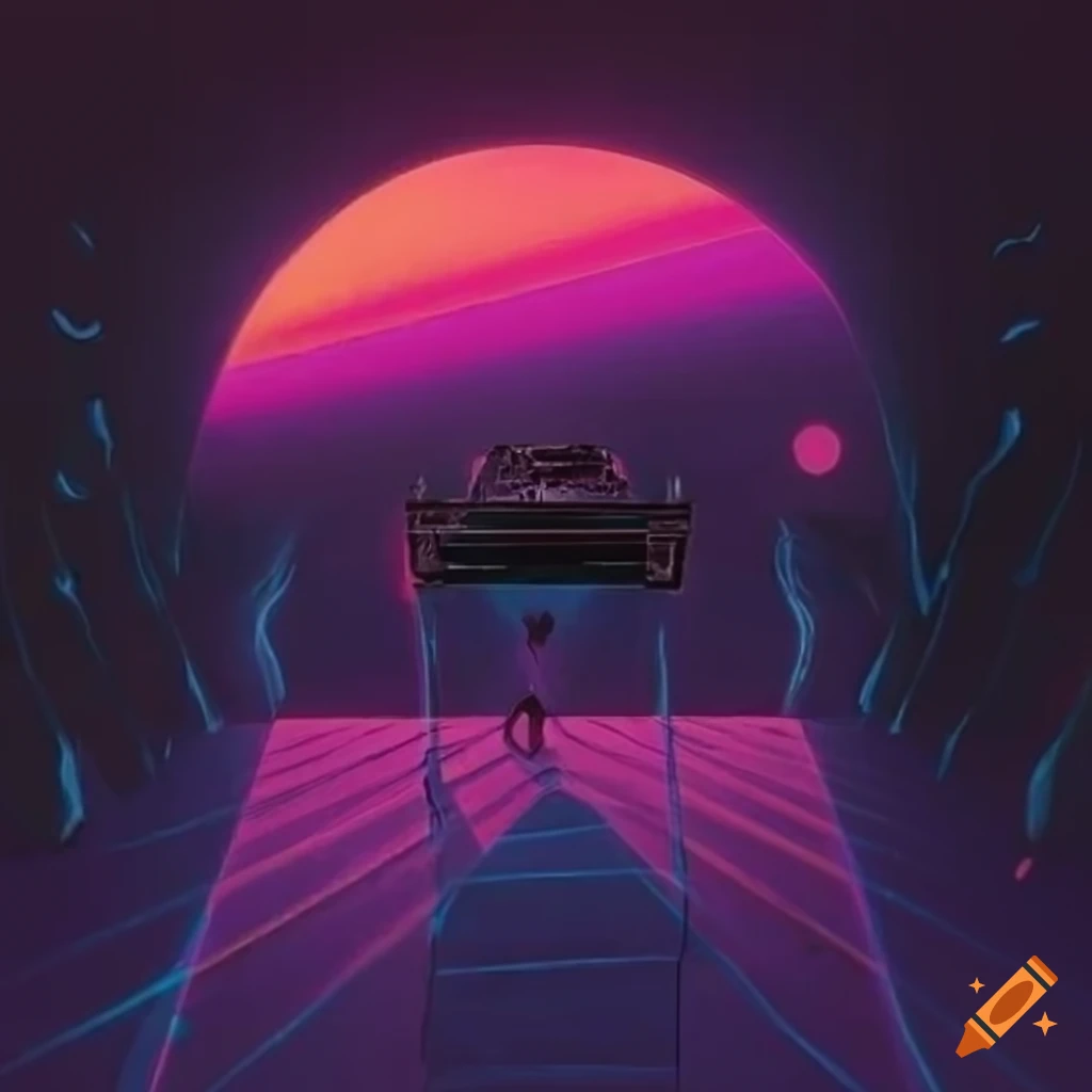 Retrofuturism sad synthwave album cover