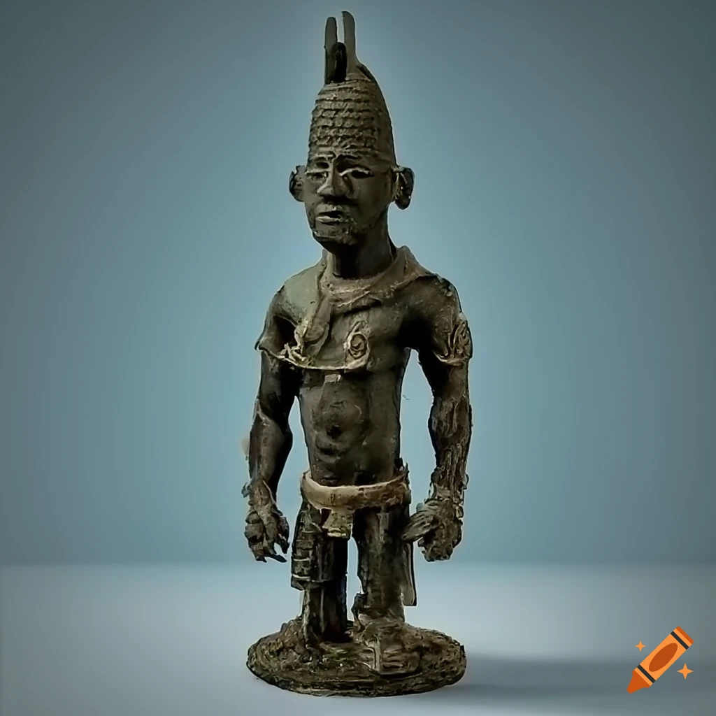 Sculpture of ogun, african male deity of war, metal and technology