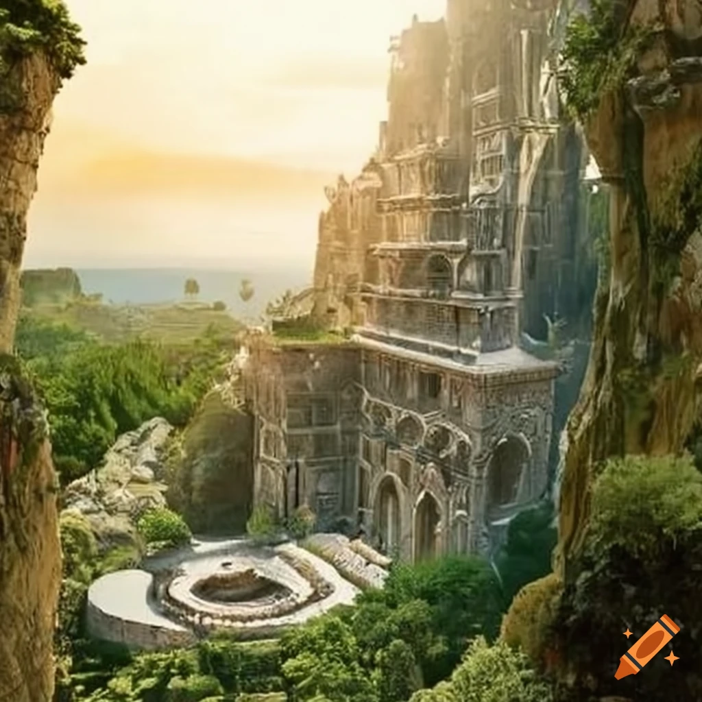 Huge ornate garden complex built into cliff side on Craiyon