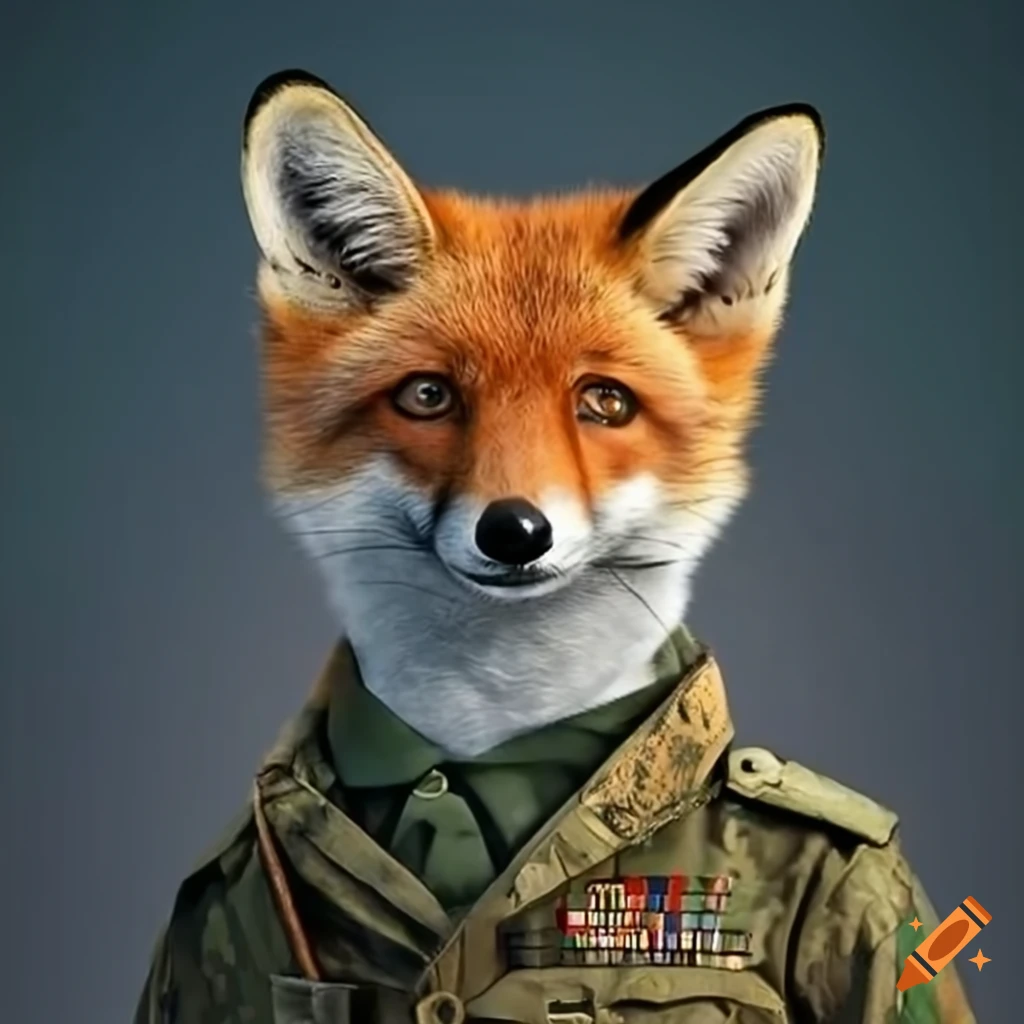 Portrait of a fox dressed like a world war 2 united states army 4 star ...