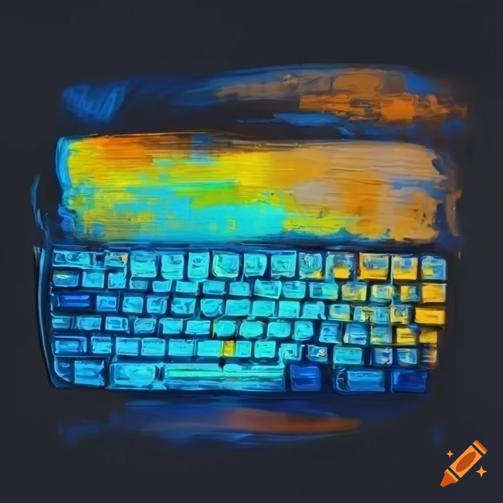 Keyboard in blue and yellow tones and dark background
