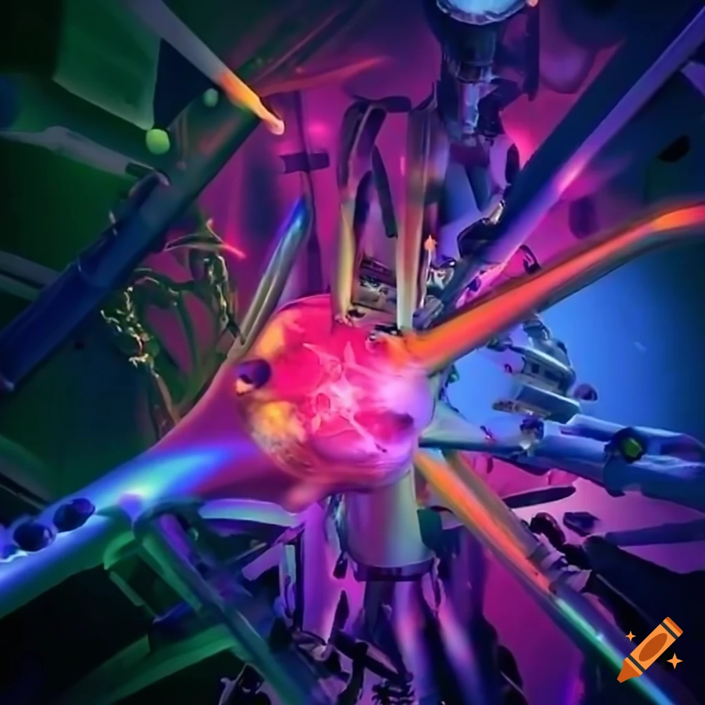 Visualize a vibrant, high-tech laboratory setting with several ...