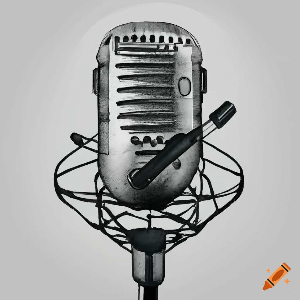 Create a simplistic black and white image of an audio microfoon on Craiyon