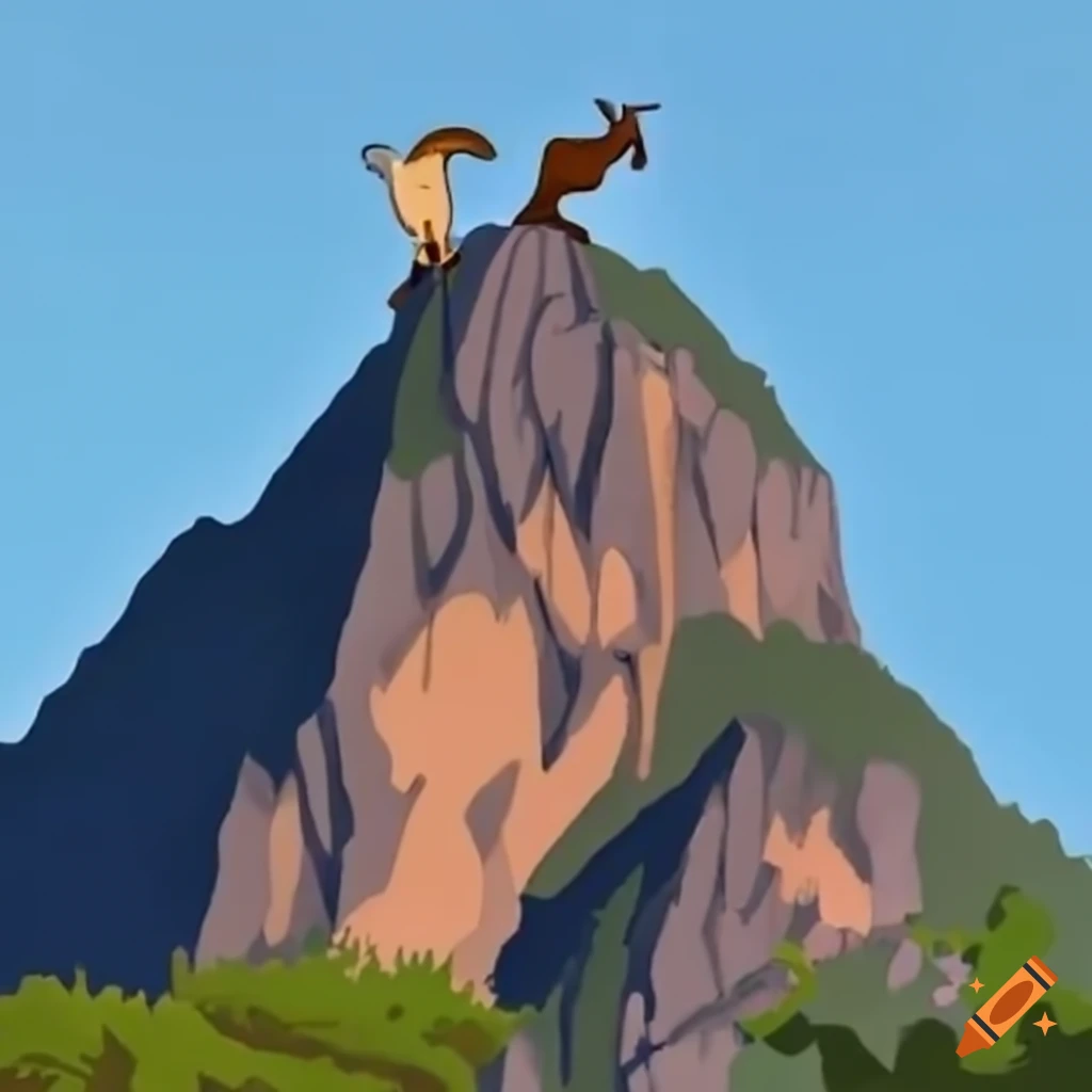 Happy goats climbing the top of a mountain, disney style on Craiyon