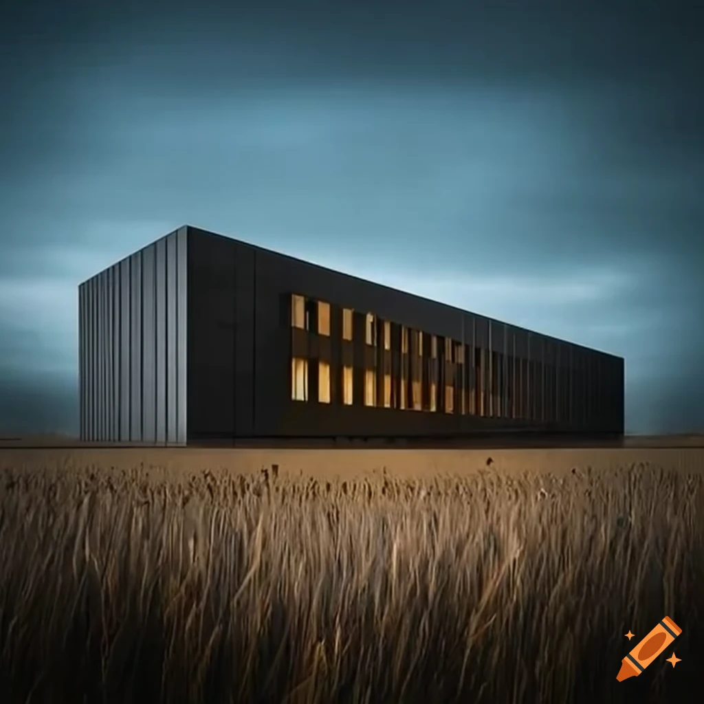Design a modern national guard training building in a field with a ...