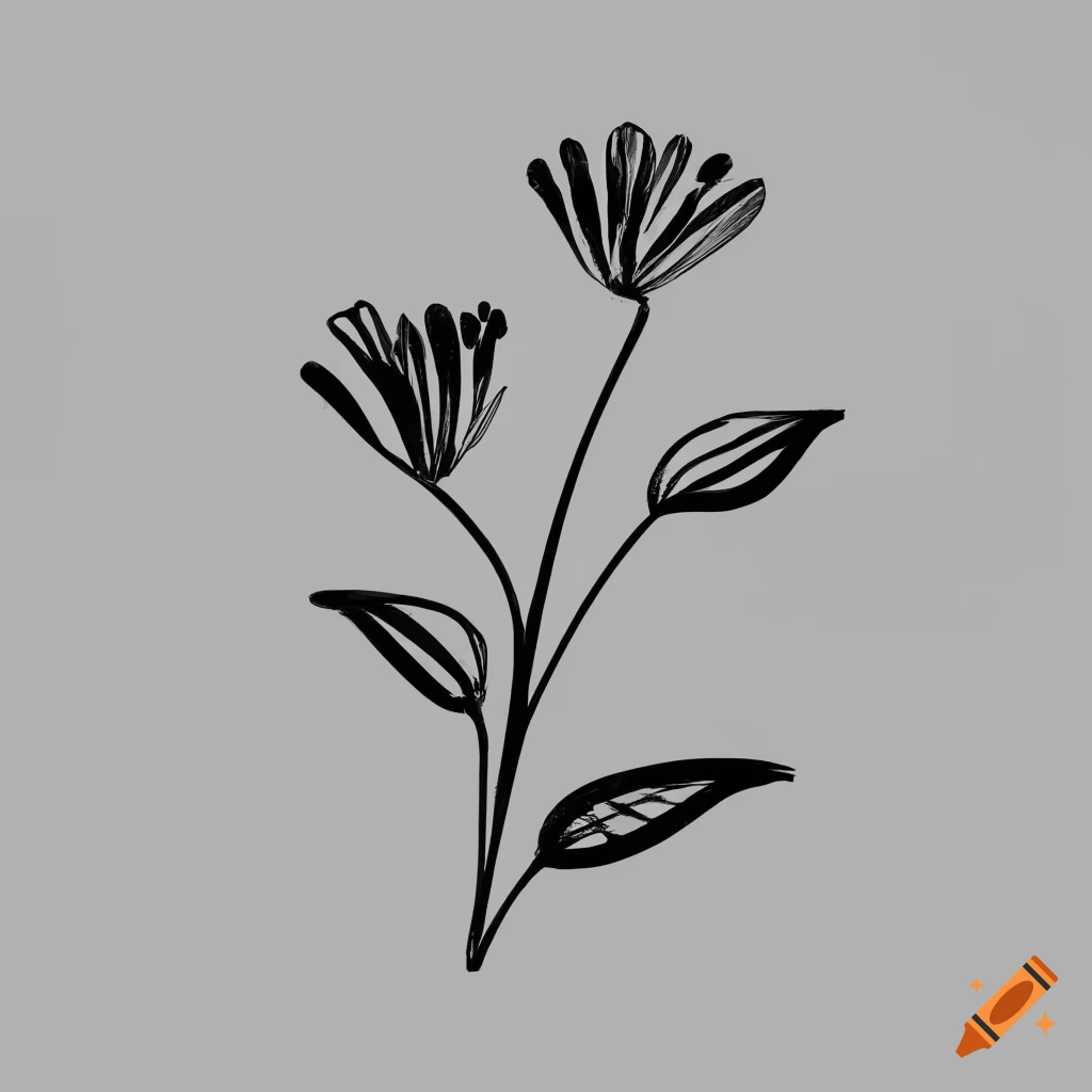 Hand drawn creative wildflower design, side profile, simple ...