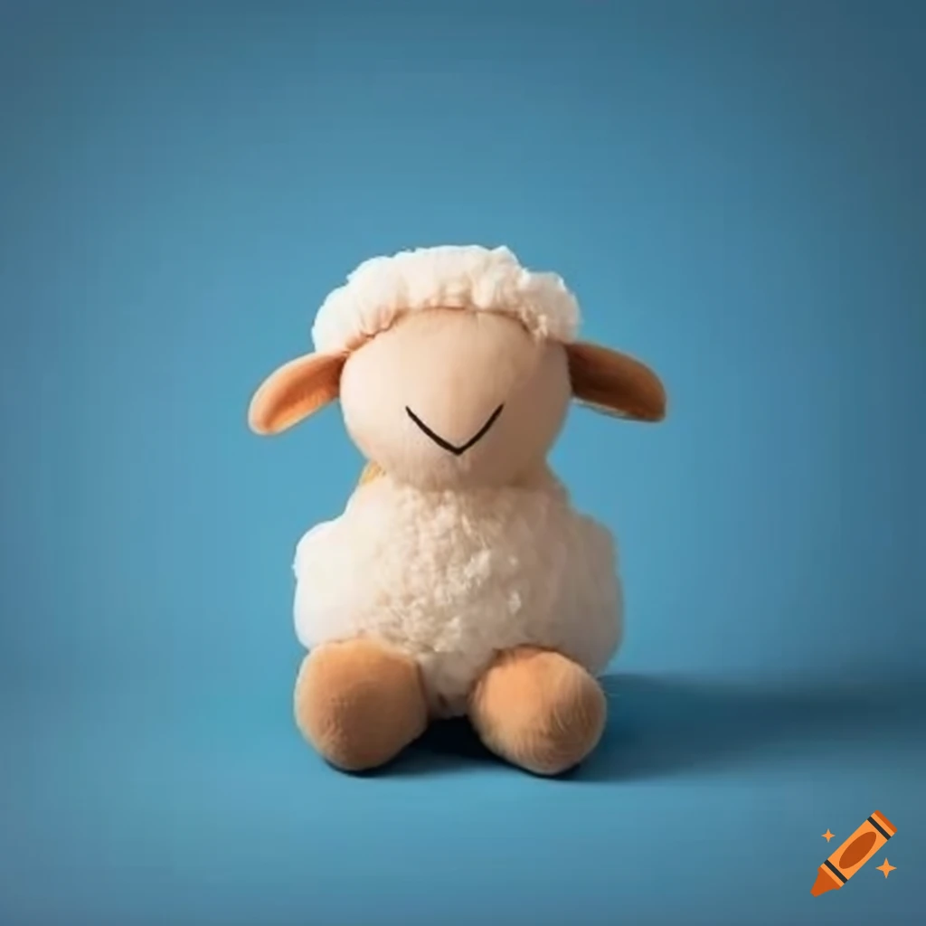 Stuffed sheep on top of pillow in a blue background on Craiyon