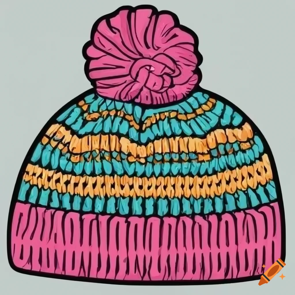 Charming knitted cap in a flat cartoon style illustration on Craiyon