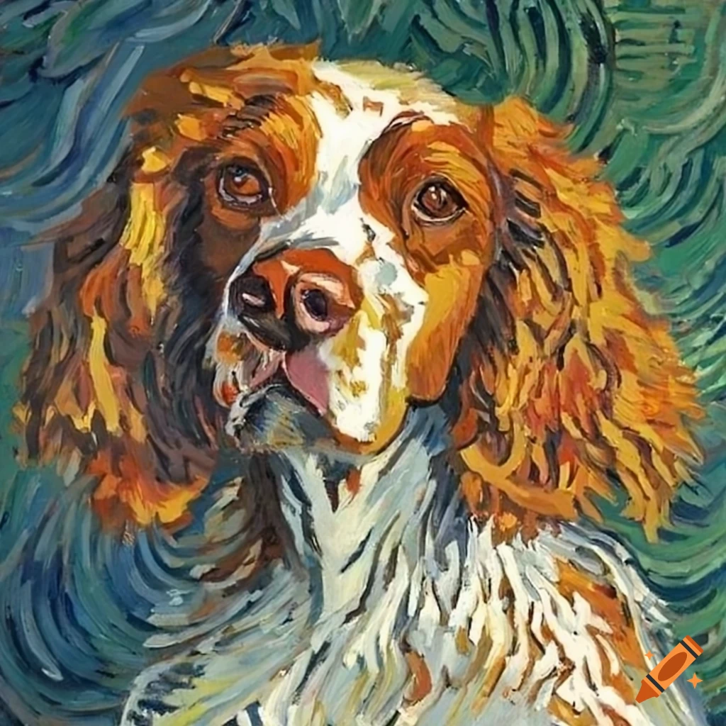 Van gogh painting of a welsh springer spaniel