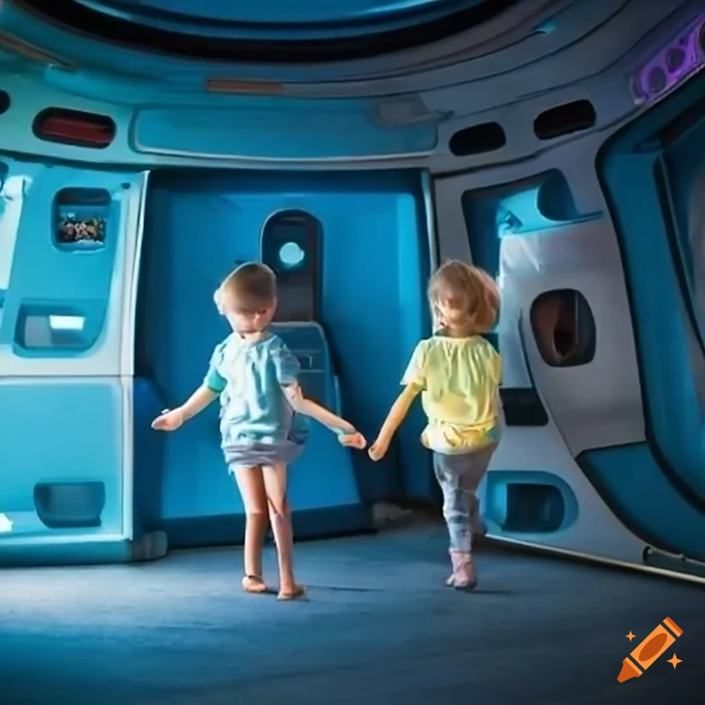 Children playing in front of the intergalactic spaceship's kindergarten ...