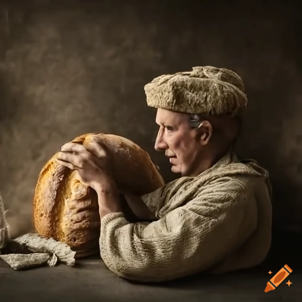 A rustic bread farmer harvesting ripe loaves on Craiyon