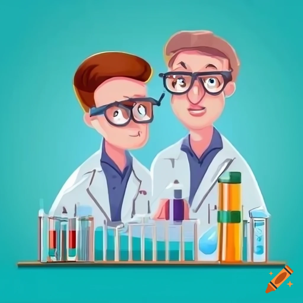 Two Cartoon Chemist Science Professor Cartoon Character 2