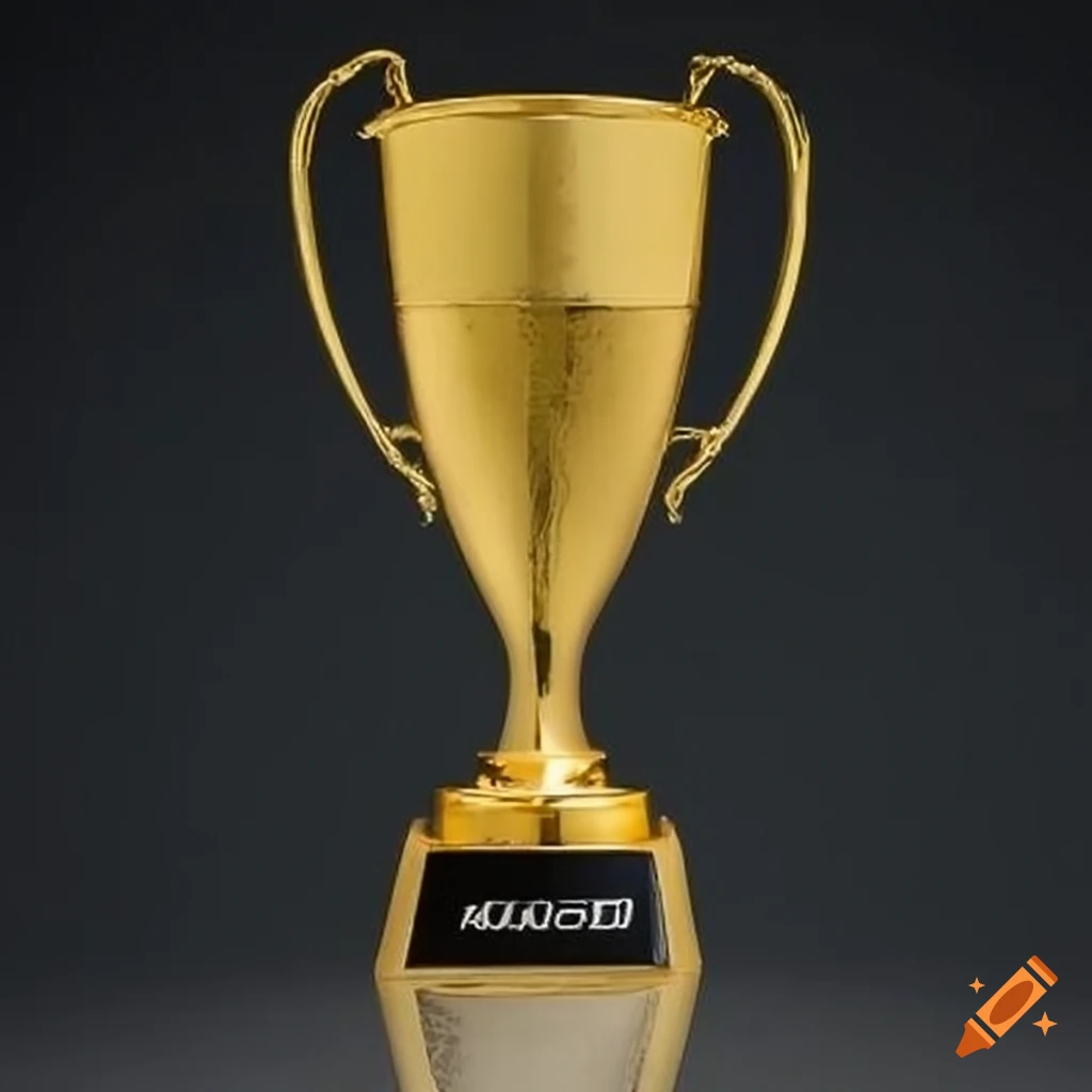 A golden trophy with '1st place' engraved on it on Craiyon