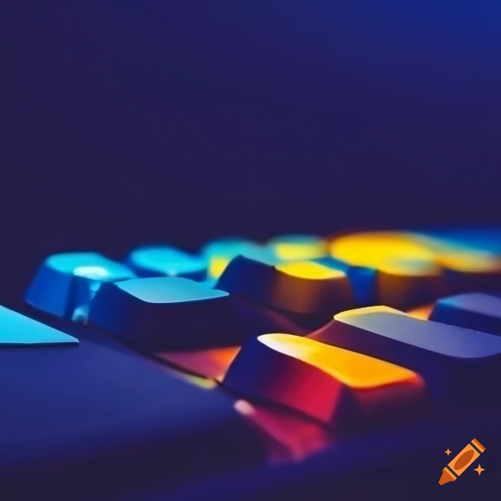 Keyboard in blue and yellow tones and dark background