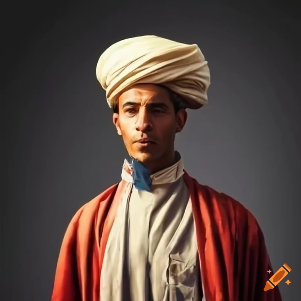 Man in traditional tunisian attire standing in a bustling market on Craiyon