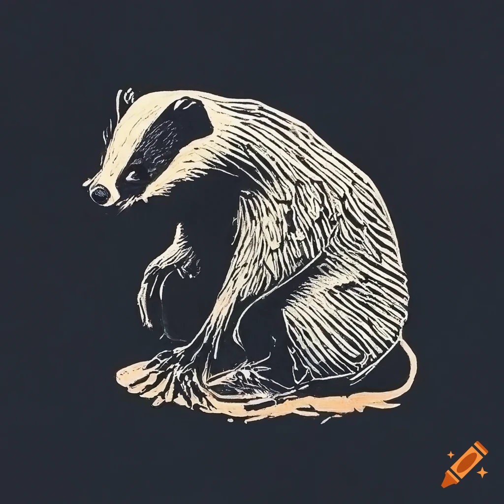 Badger jabberwock linocut