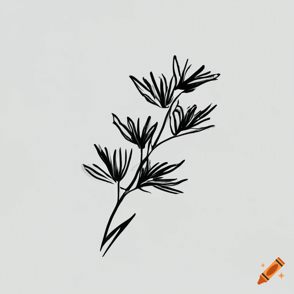 Hand drawn creative wildflower design, side profile, simple ...