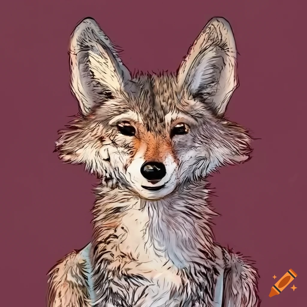 Drawn an anthropomorphic coyote making it look like digital art with ...