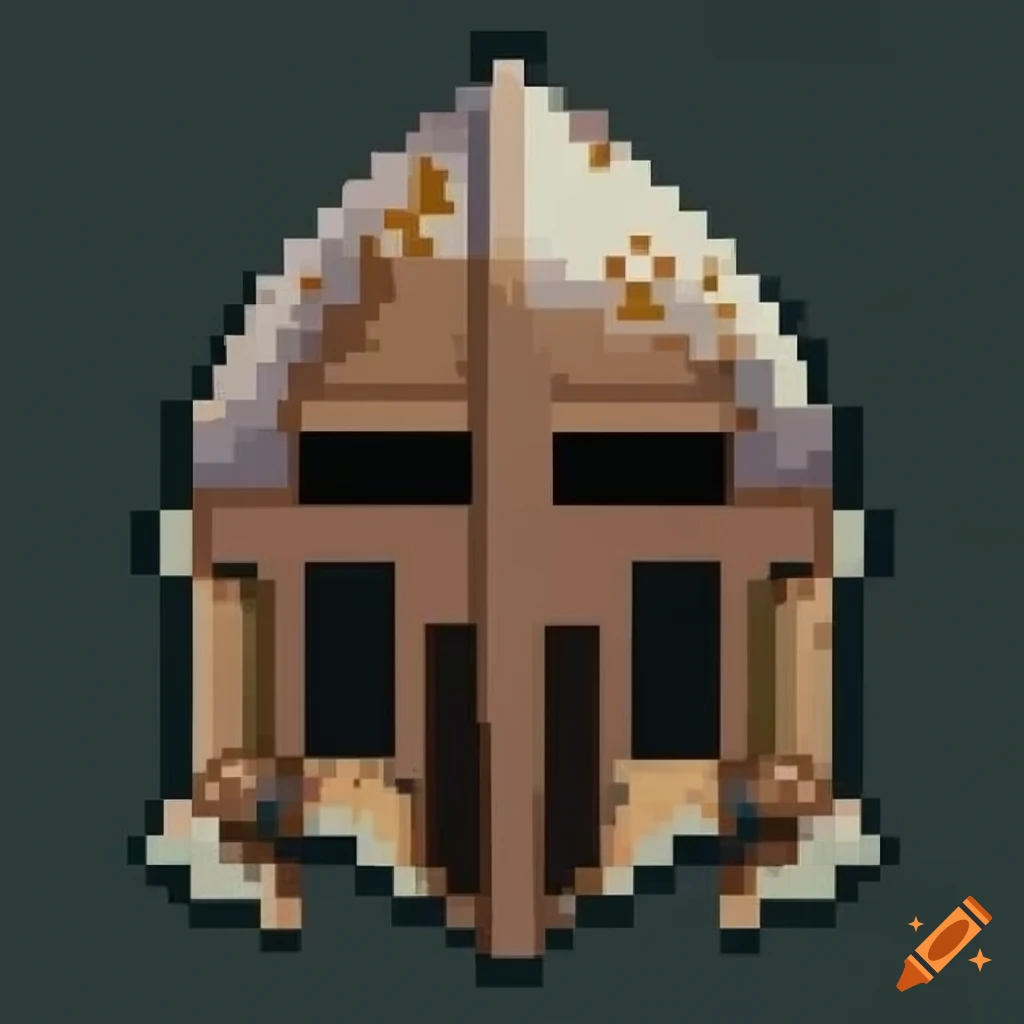 Pixel art of a rusty medieval closed helmet on Craiyon
