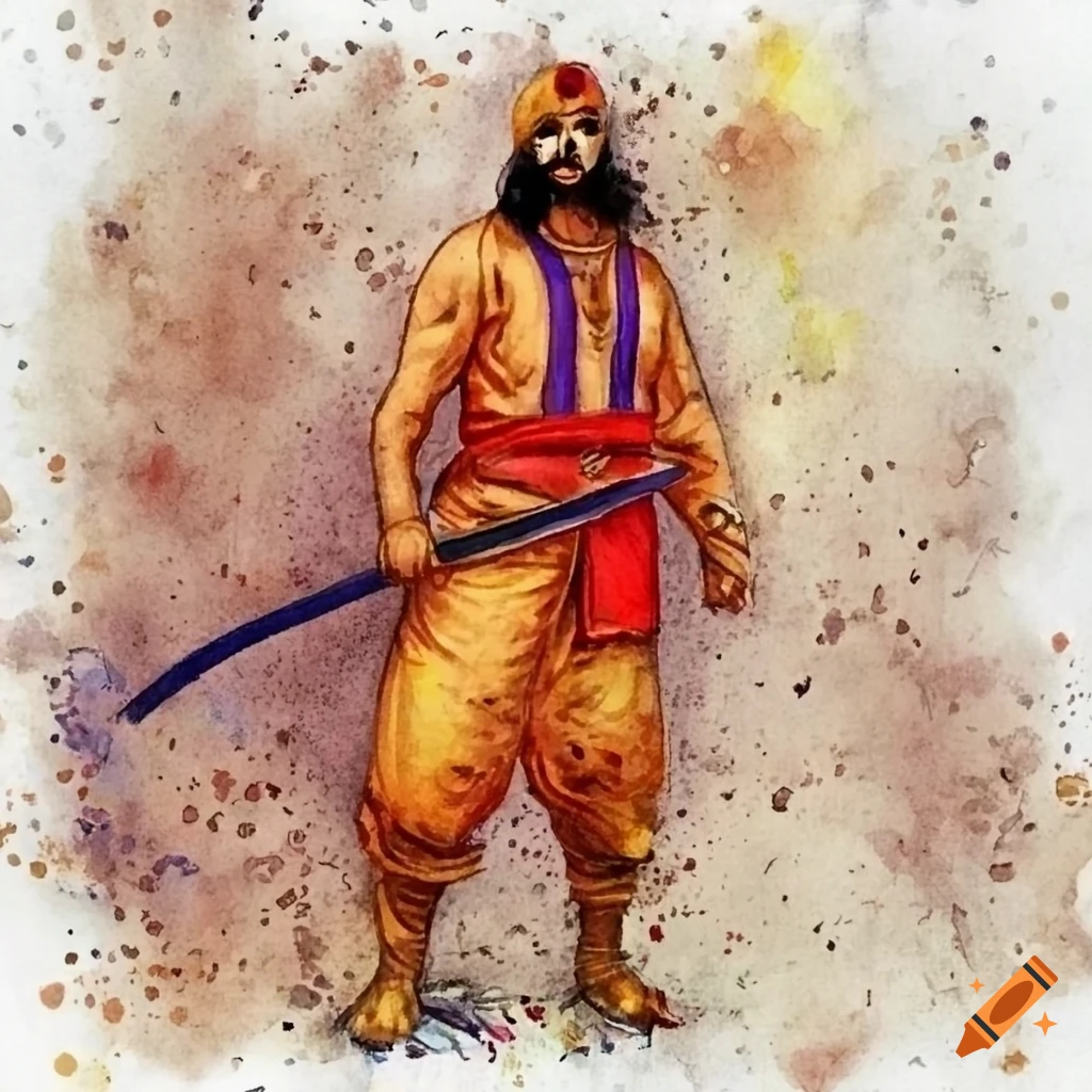 Vintage watercolor drawing of full length sandokan holding sword on Craiyon