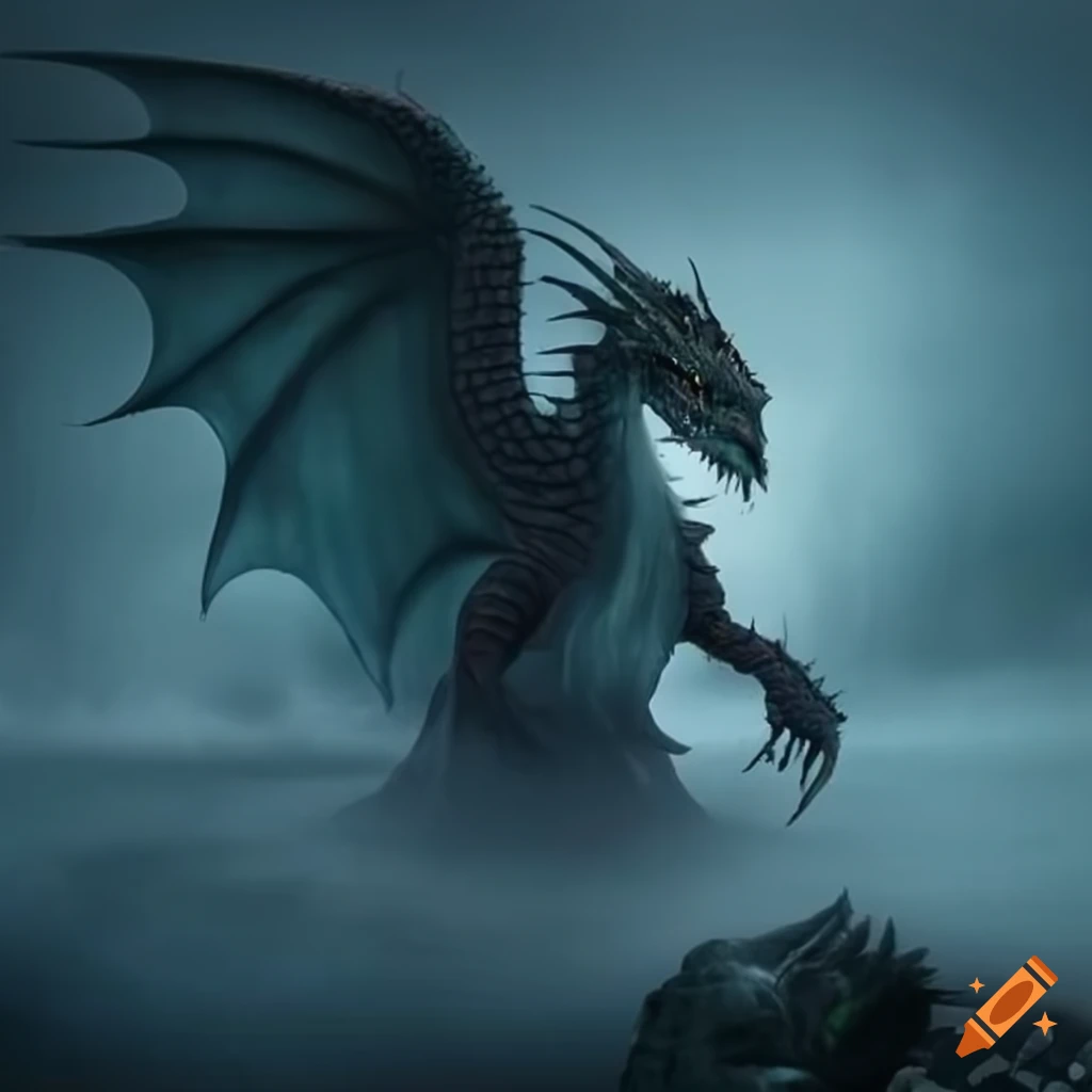 Mist dragon with a deep fog around on Craiyon