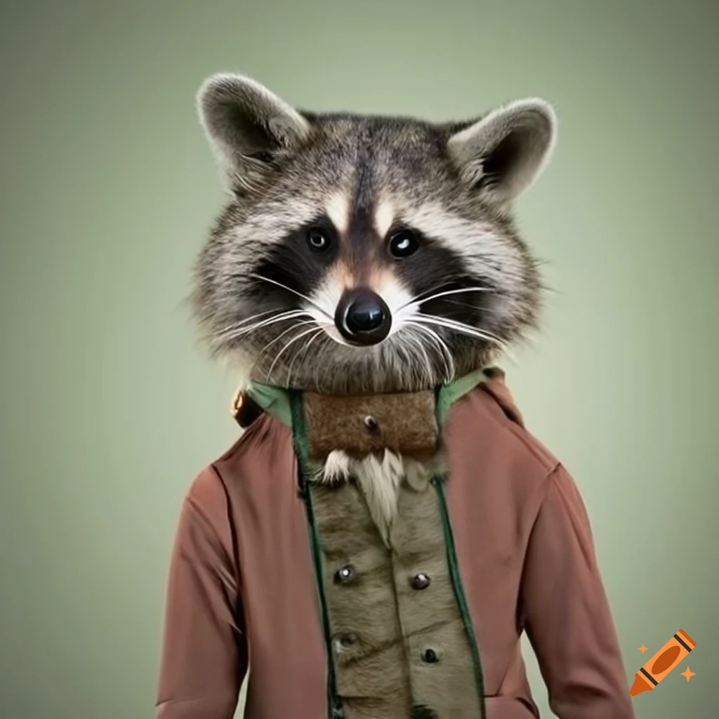 Male raccoon dressed as a regency-era english nobleman