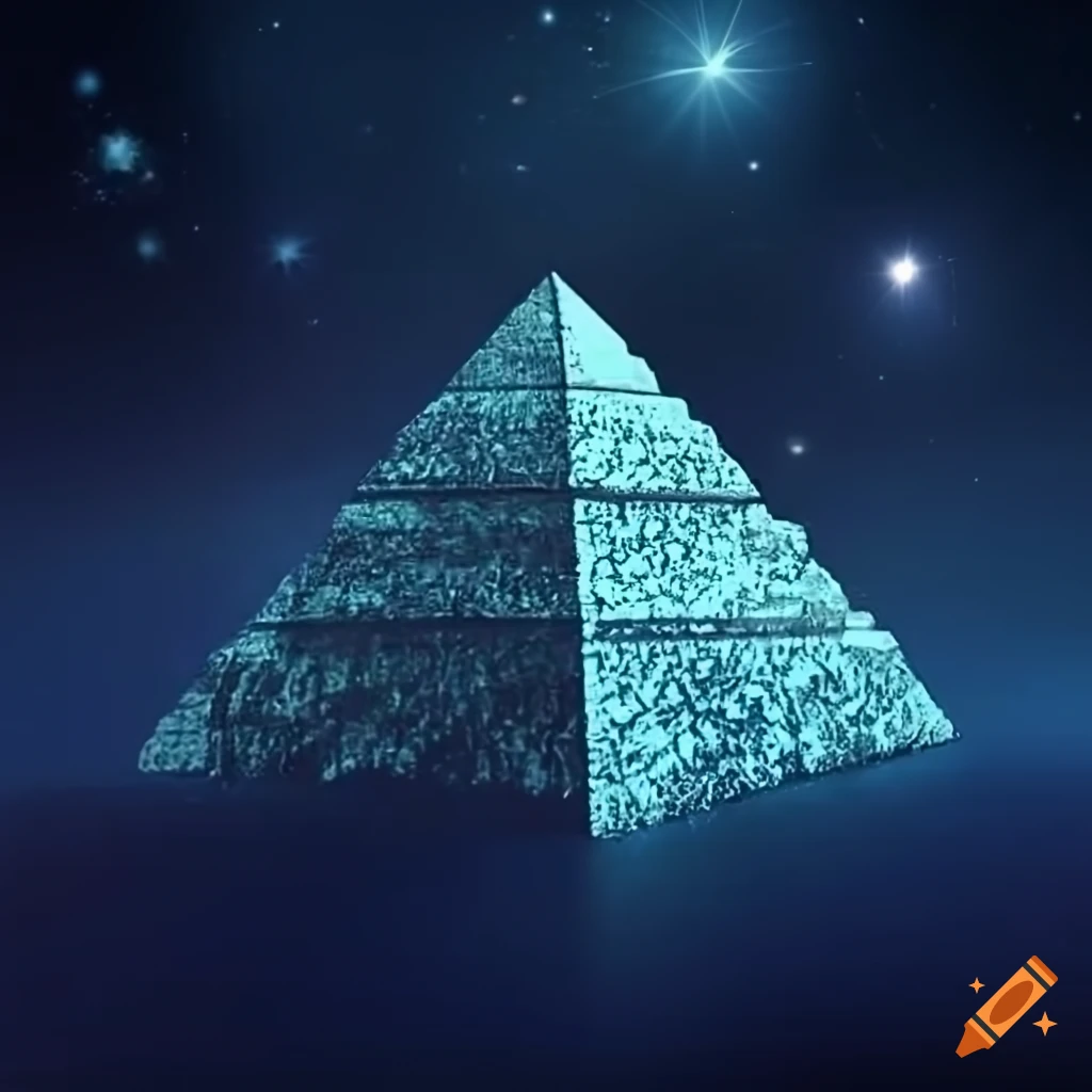 Math formulas on a pyramid, starry sky