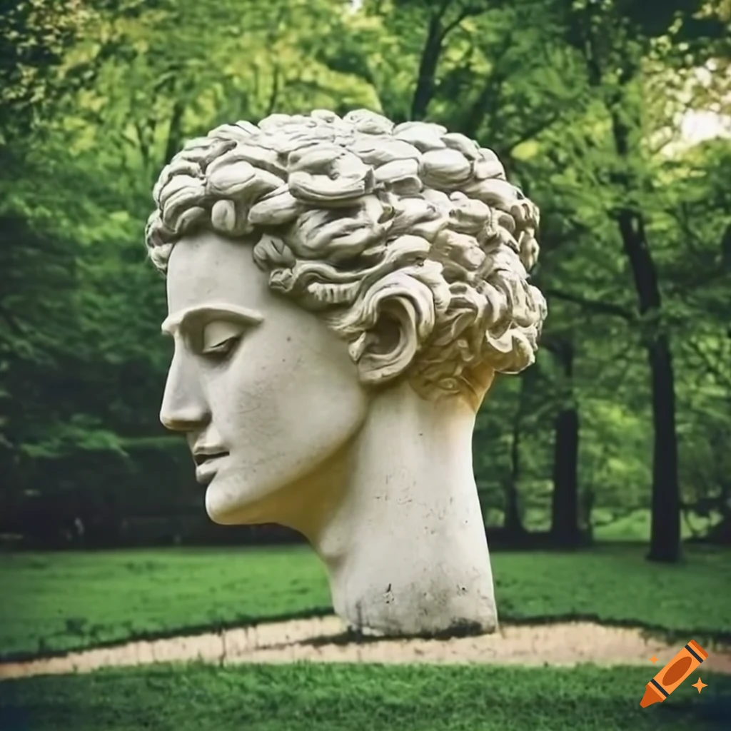 Colossal statue of head in a park