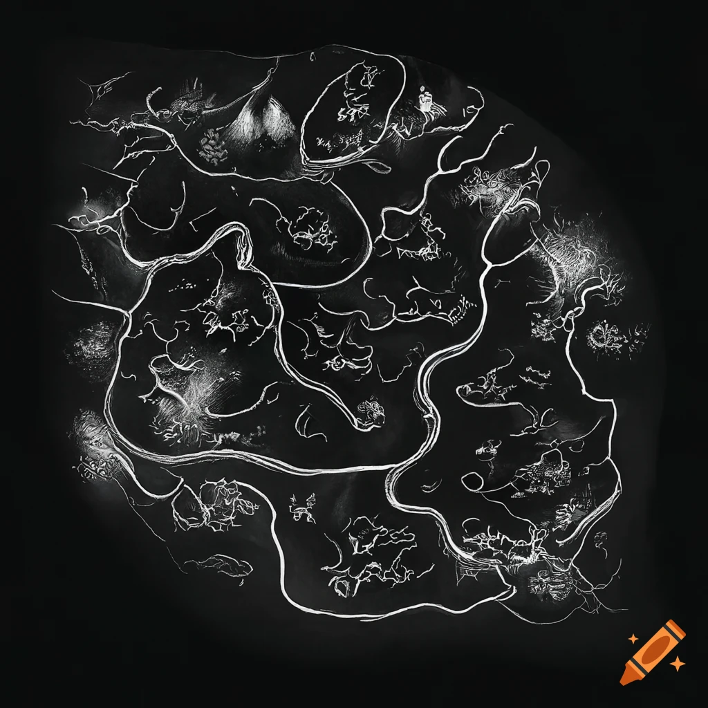 A beautifully illustrated map of a magical fantasy land, one continent