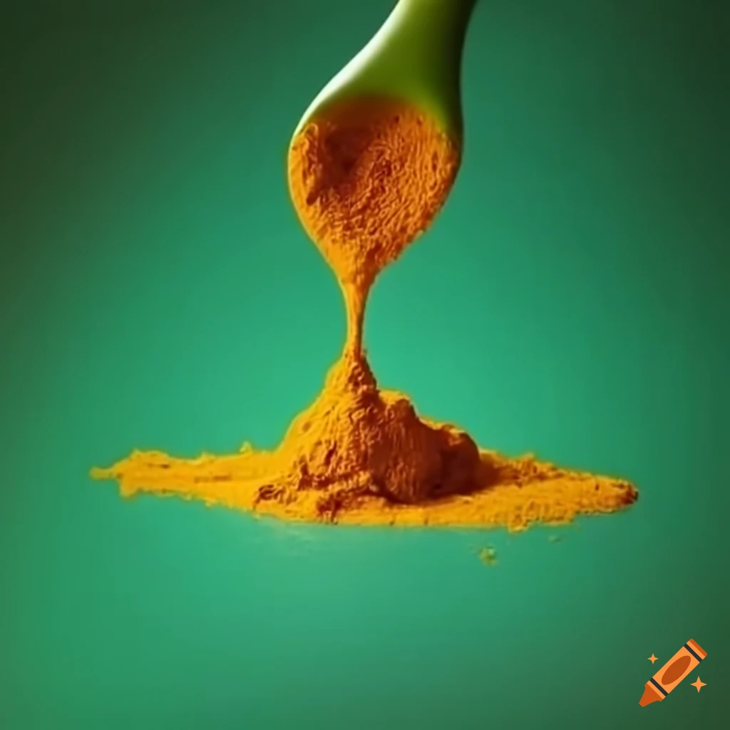 Create splash of turmeric powder on a green scenery backdrop on Craiyon