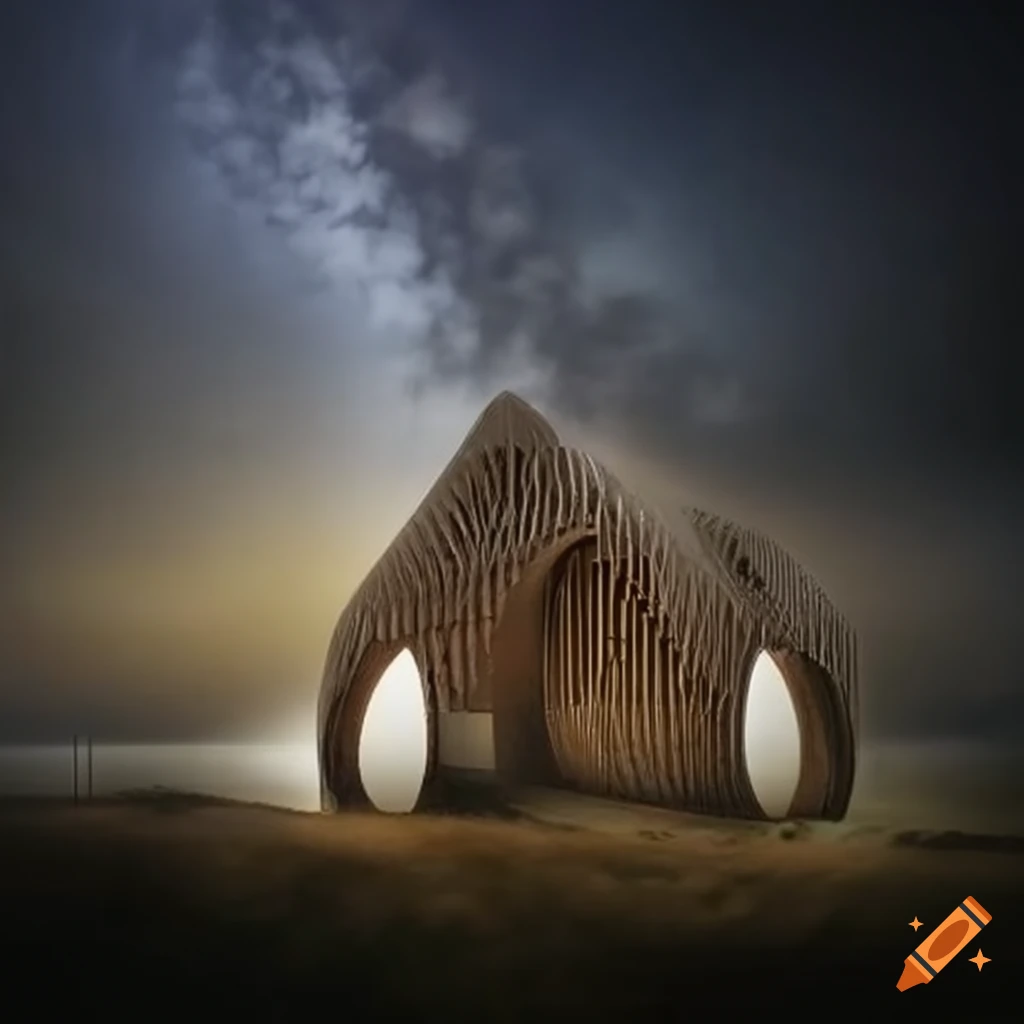 Surreal architecture that looks as if it grew from the heathland on Craiyon