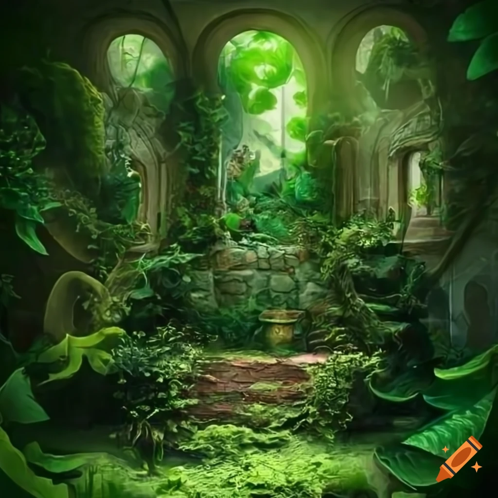 Overgrown natural nature plants flora fantasy interior
