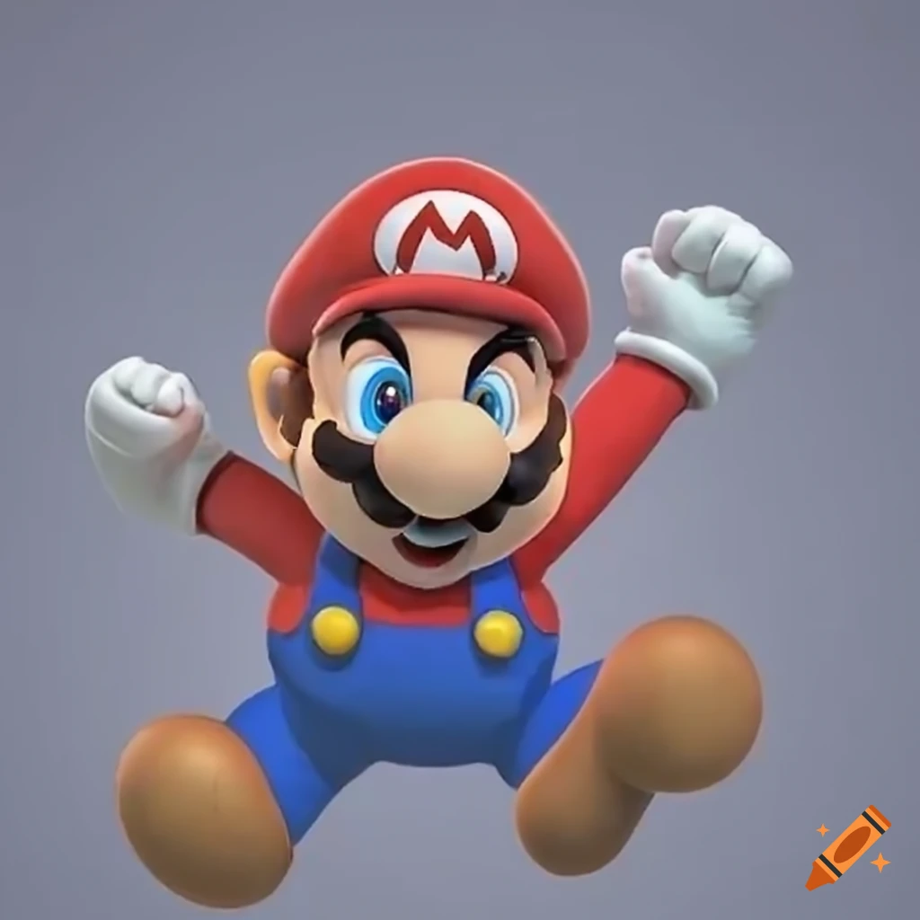 Mario, the popular video game character, jumping, smile on Craiyon