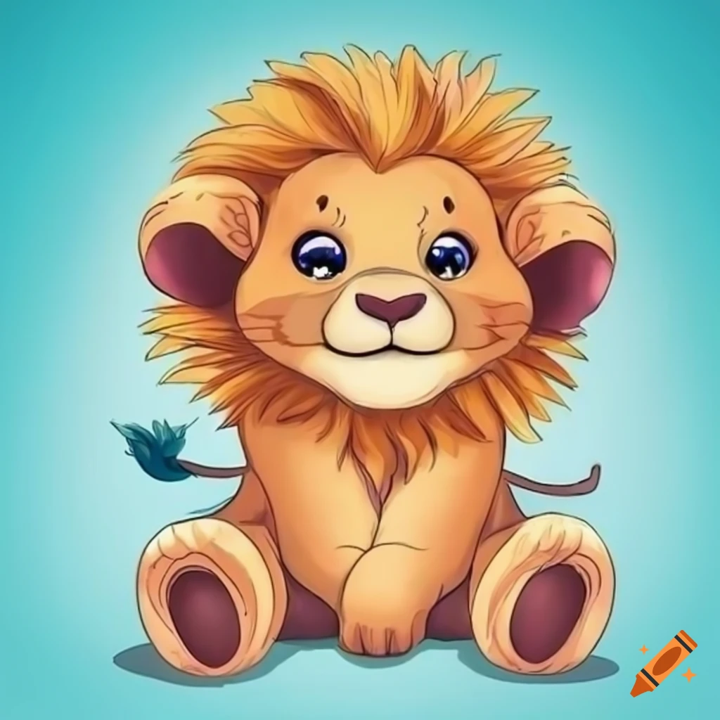 Un bébé lion joyeux dans le style dessin pour enfant on Craiyon
