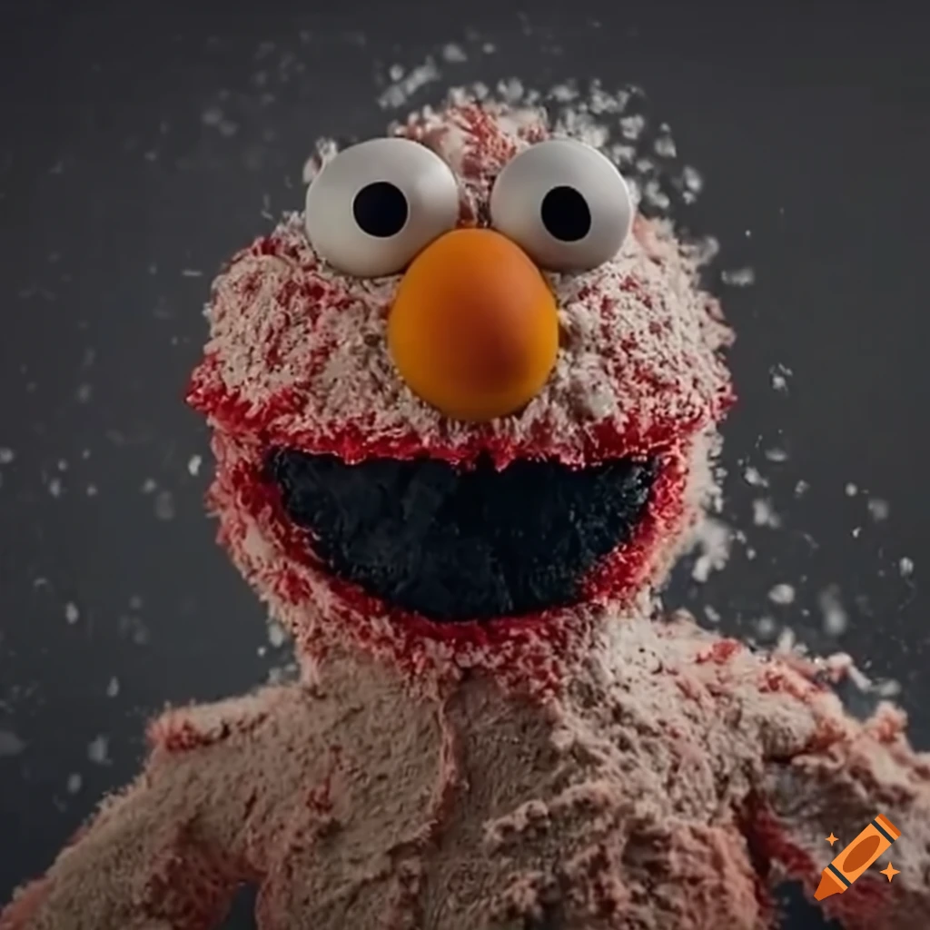 Elmo is covered in flour