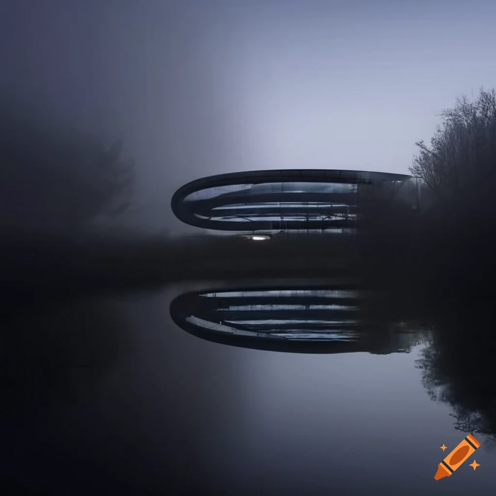 A futuristic, huge toroidal building similar to the apple headquarters ...