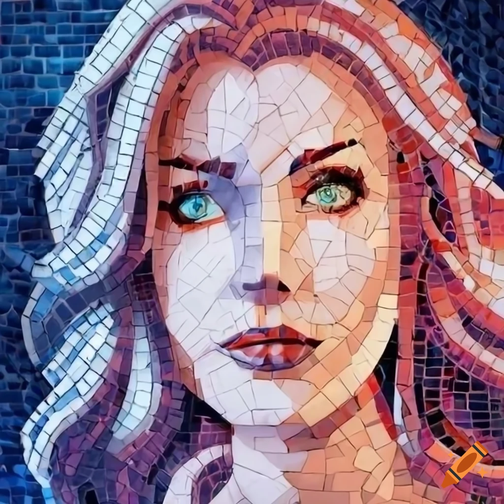 Portrait of marvel comics emma frost made of mosaic tiles