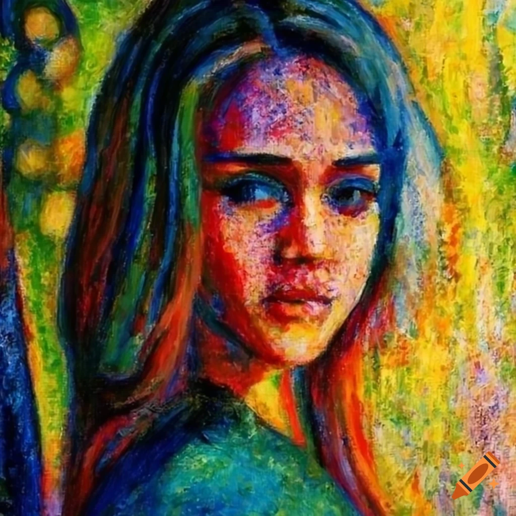 Portrait of jessica alba in central park in the style of georges seurat ...