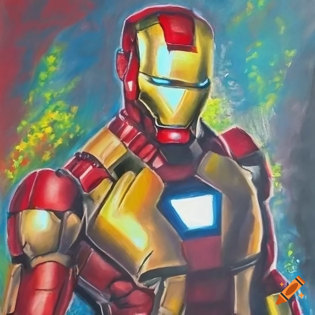 Oil pastel painting of marvel comics iron-man on Craiyon
